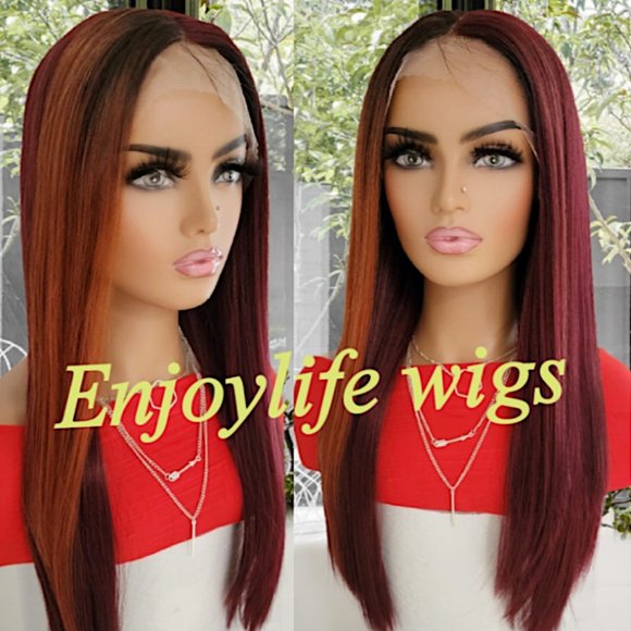 Hair | Celebrity Half And Half Burgundy Red Black Copper Color Hd Lace ...